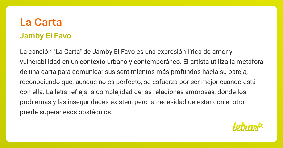 Significado de la canción LA CARTA (Jamby El Favo) - LETRAS.COM
