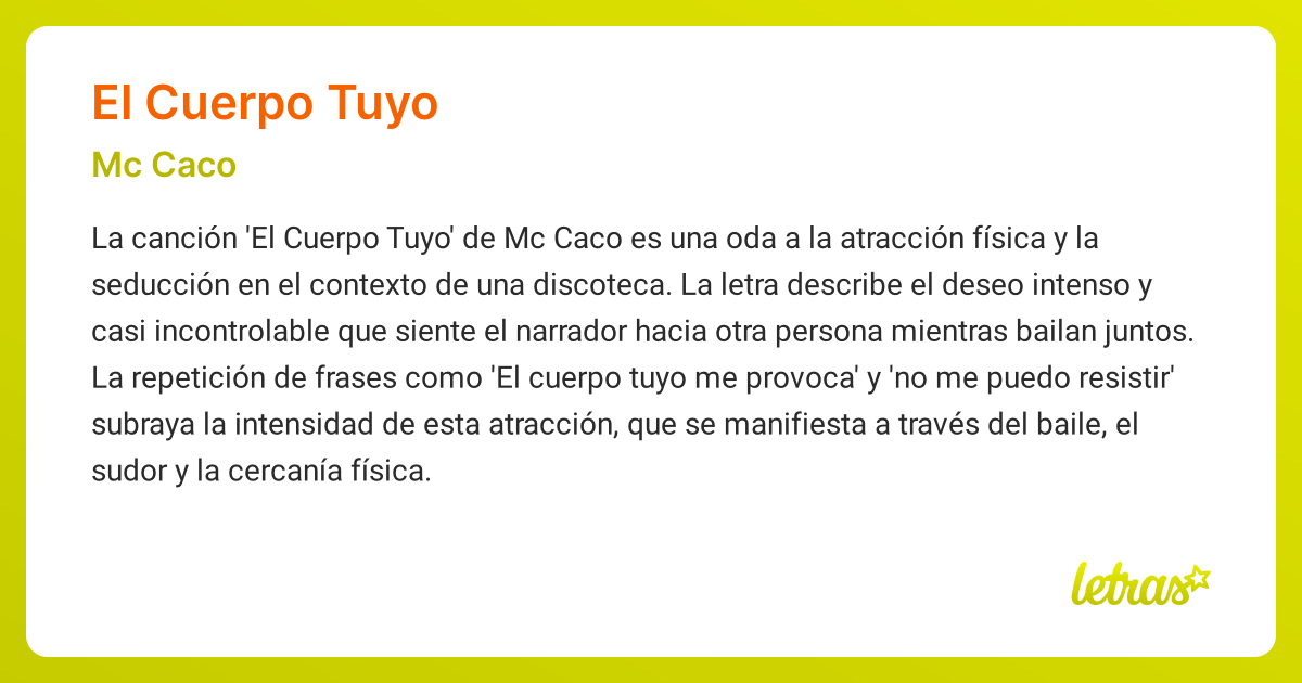 Significado de la canción EL CUERPO TUYO (Mc Caco) - LETRAS.COM