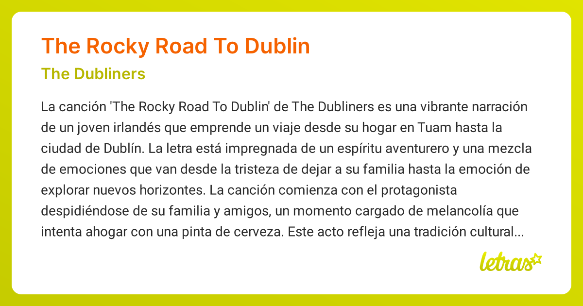 Significado de la canción THE ROCKY ROAD TO DUBLIN (The Dubliners ...