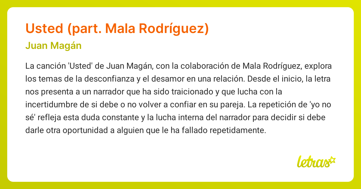 Significado de la canción USTED (PART. MALA RODRÍGUEZ) (Juan Magán ...