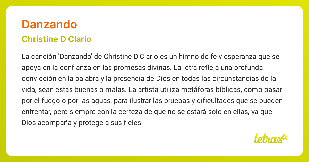 Significado de la canción DANZANDO (Christine D'Clario) - LETRAS.COM