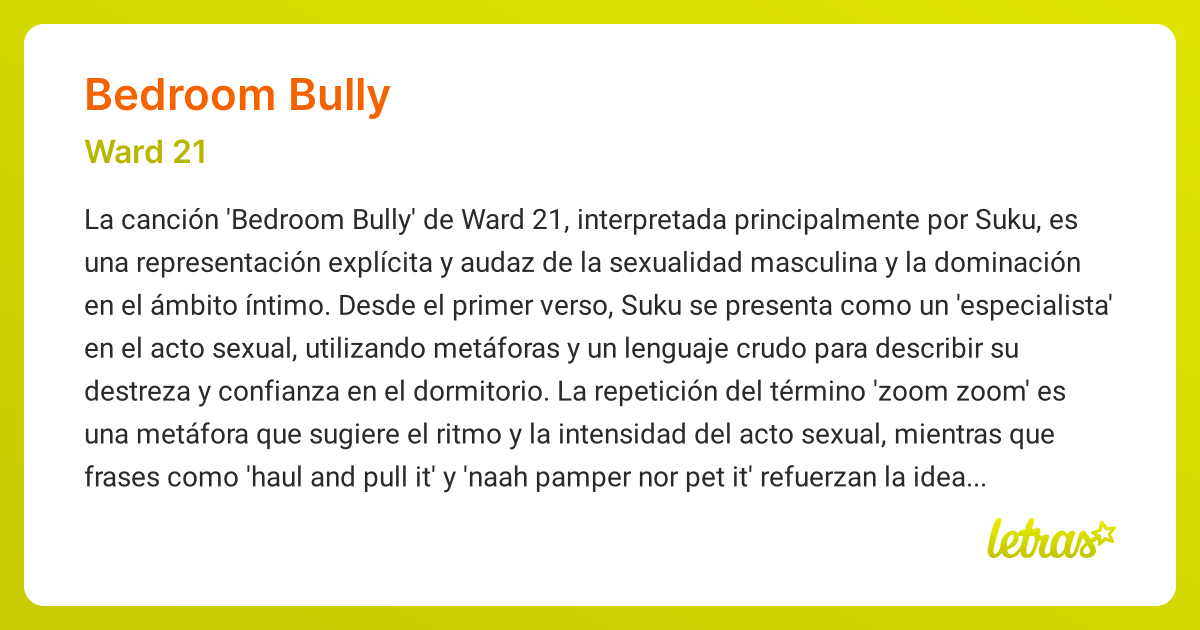 Significado de la canción BEDROOM BULLY (Ward 21) - LETRAS.COM
