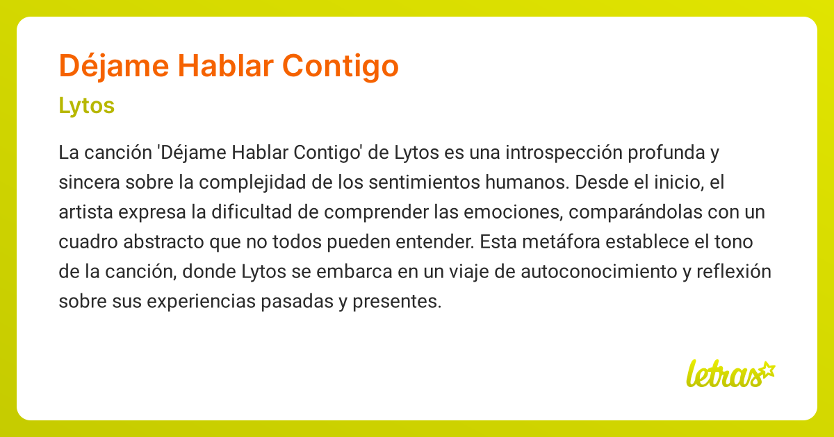 Significado de la canción DÉJAME HABLAR CONTIGO (Lytos) - LETRAS.COM