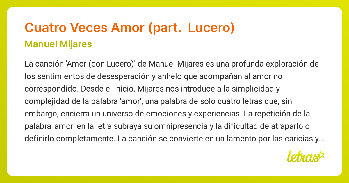 Significado de la canción Cuatro Veces Amor (part. Lucero) (Manuel ...