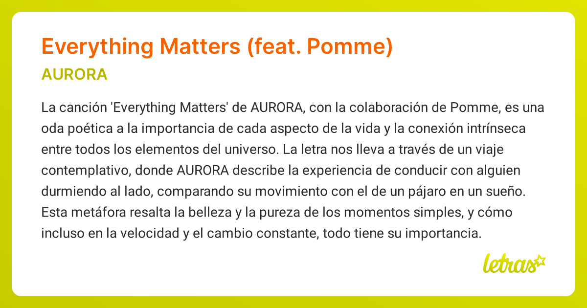 Significado de la canción Everything Matters (feat. Pomme) (AURORA ...