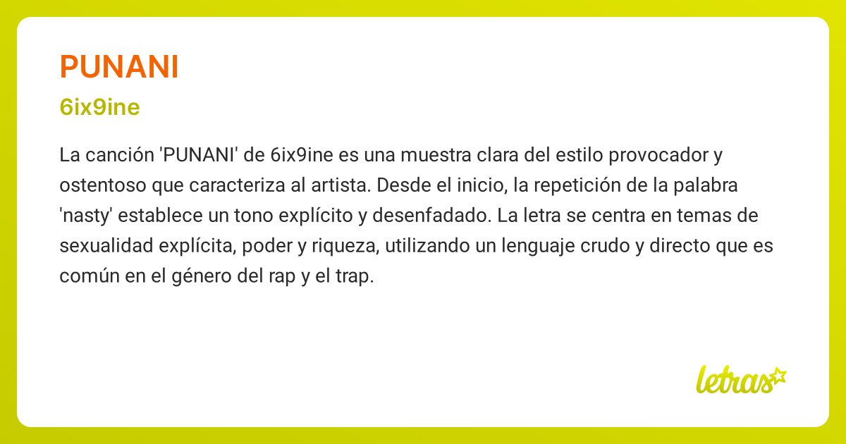 Significado de la canción PUNANI (6ix9ine) - LETRAS.COM