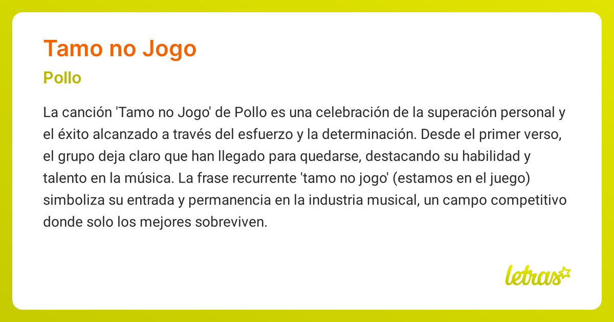 Significado de la canción TAMO NO JOGO (Pollo) - LETRAS.COM