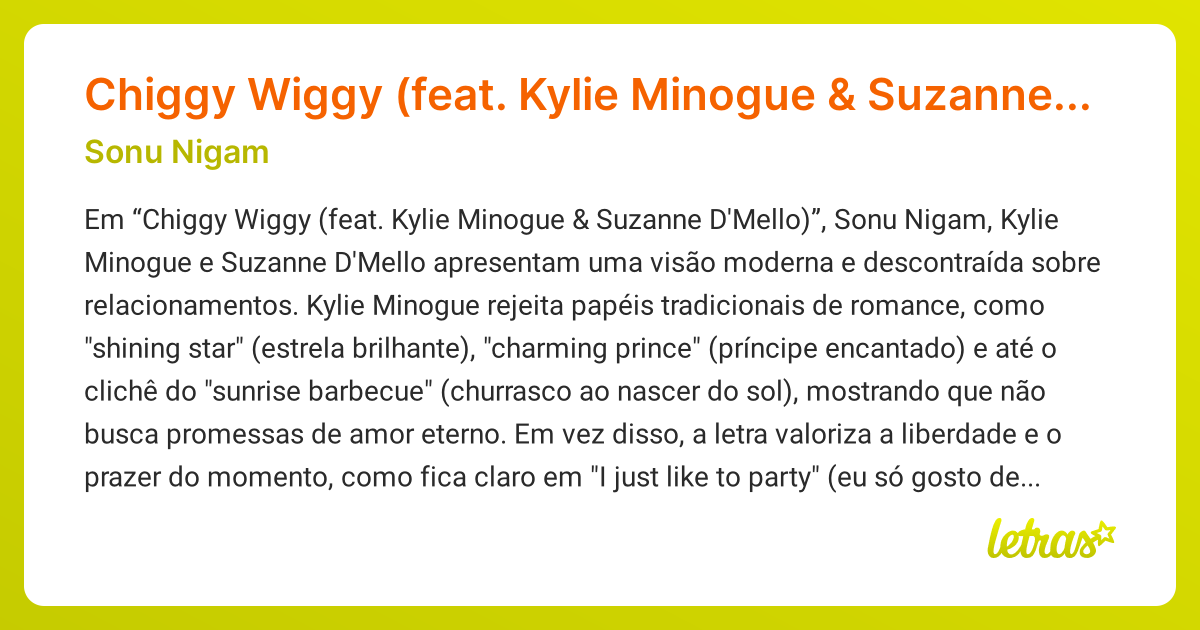 Significado da música Chiggy Wiggy (feat. Kylie Minogue & Suzanne D ...