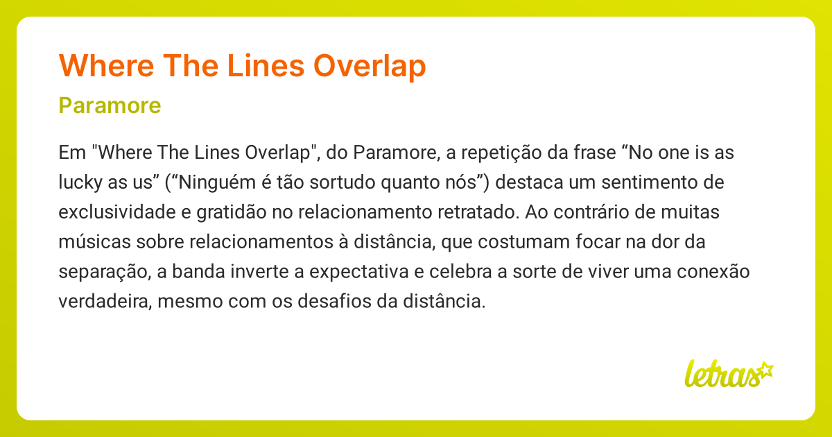 Significado da música WHERE THE LINES OVERLAP (Paramore) - LETRAS.MUS.BR