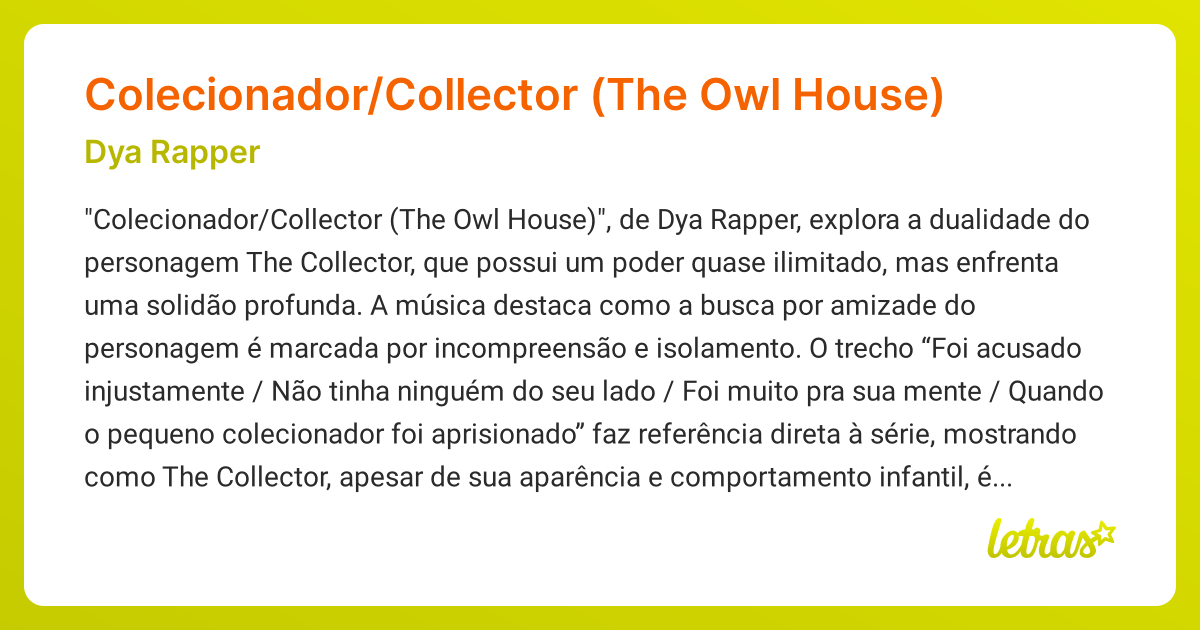 Significado da música Colecionador/Collector (The Owl House) (Dya ...