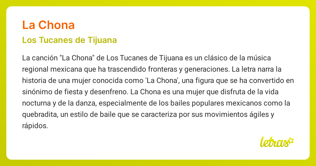 Significado de la canción LA CHONA (Los Tucanes de Tijuana) - LETRAS.COM