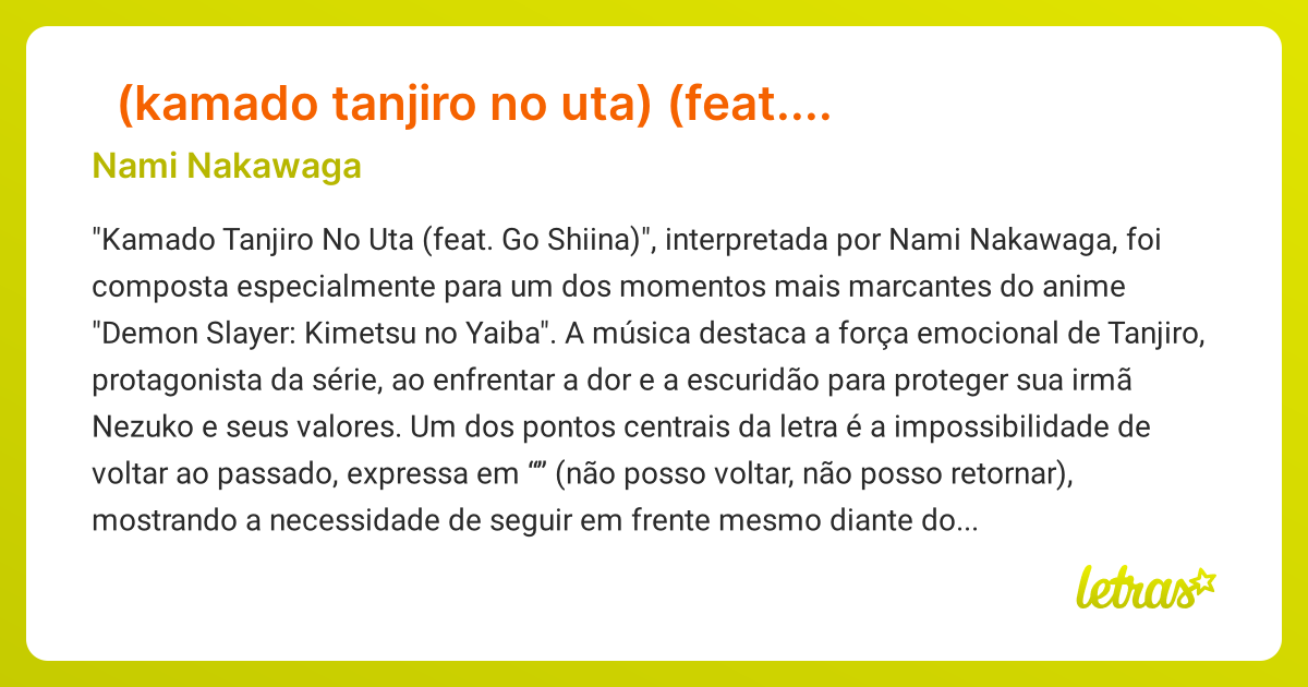 Significado da música 竈門 炭治郎の歌 (kamado tanjiro no uta) (feat. Go Shiina ...