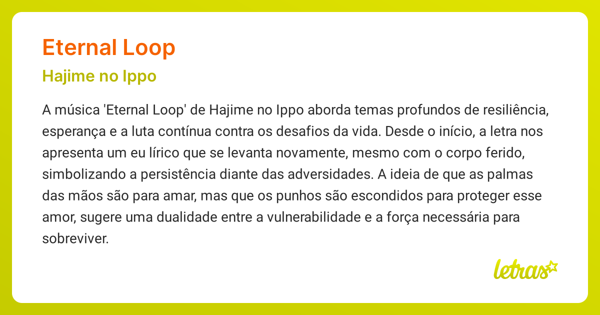 Significado da música ETERNAL LOOP (Hajime no Ippo) - LETRAS.MUS.BR