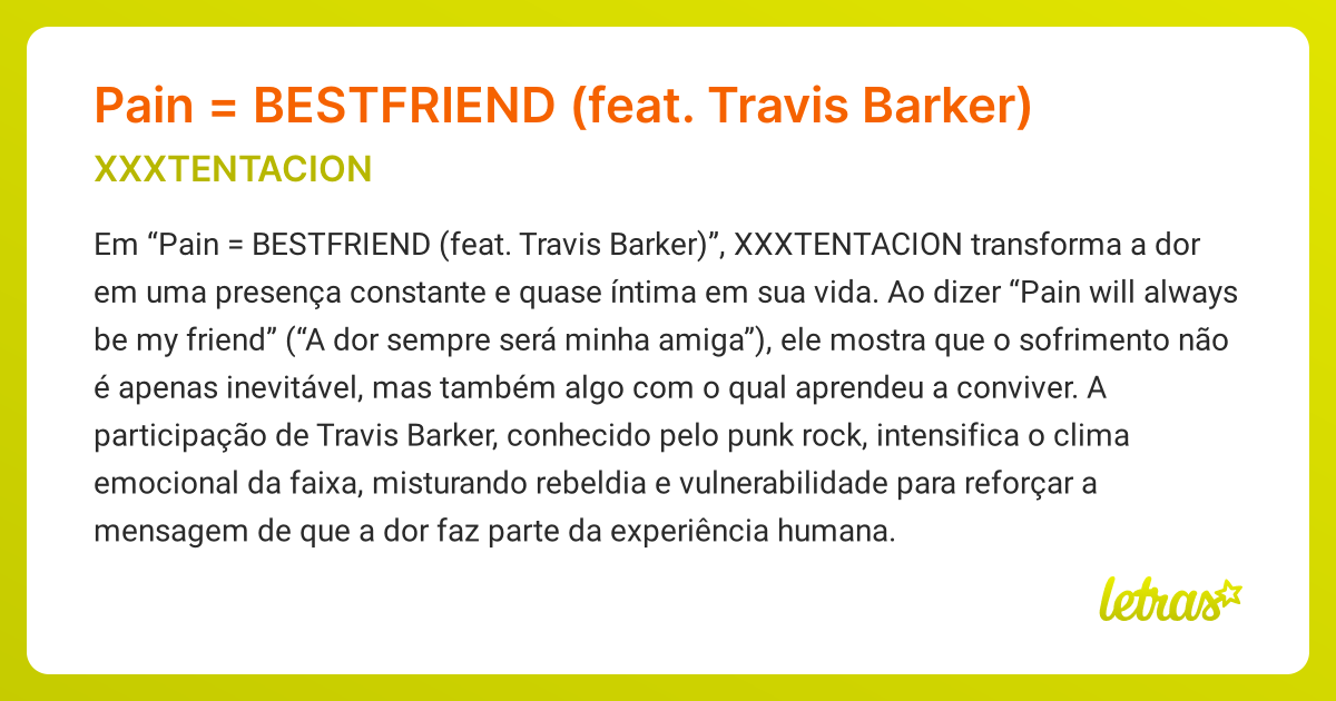 Significado da música Pain = BESTFRIEND (feat. Travis Barker ...