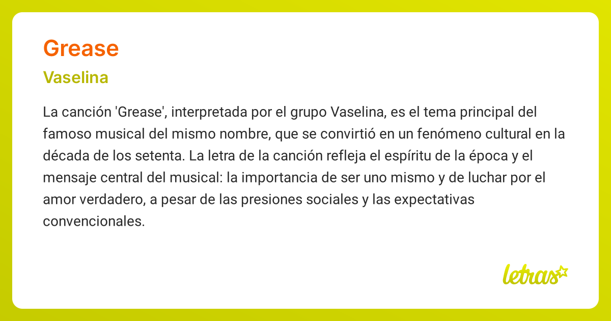 Significado de la canción GREASE (Vaselina) - LETRAS.COM