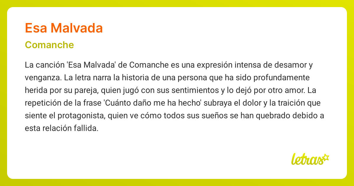 Significado de la canción ESA MALVADA (Comanche) - LETRAS.COM