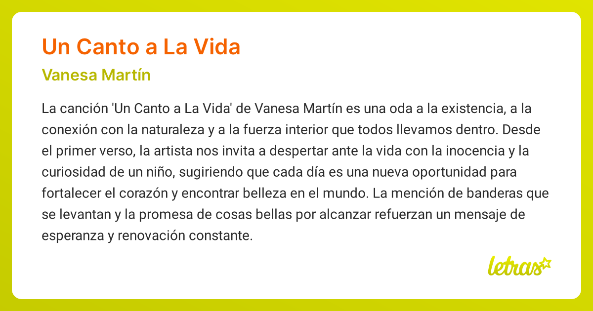 Significado de la canción UN CANTO A LA VIDA (Vanesa Martín) - LETRAS.COM