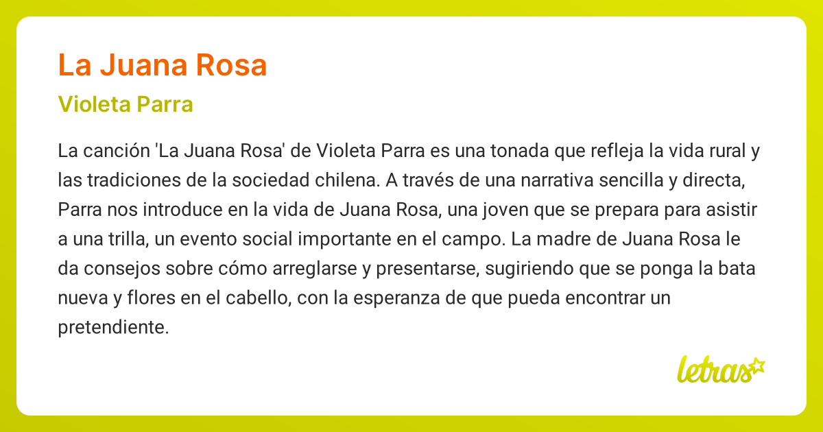 Significado de la canción LA JUANA ROSA (Violeta Parra) - LETRAS.COM