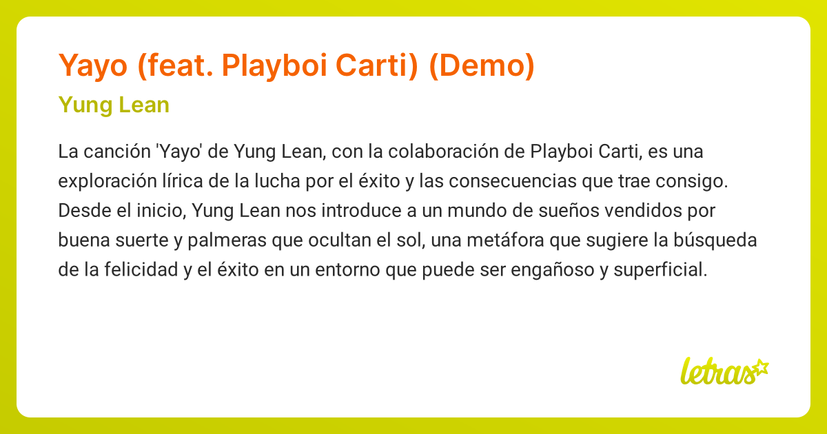 Significado de la canción Yayo (feat. Playboi Carti) (Demo) (Yung Lean ...