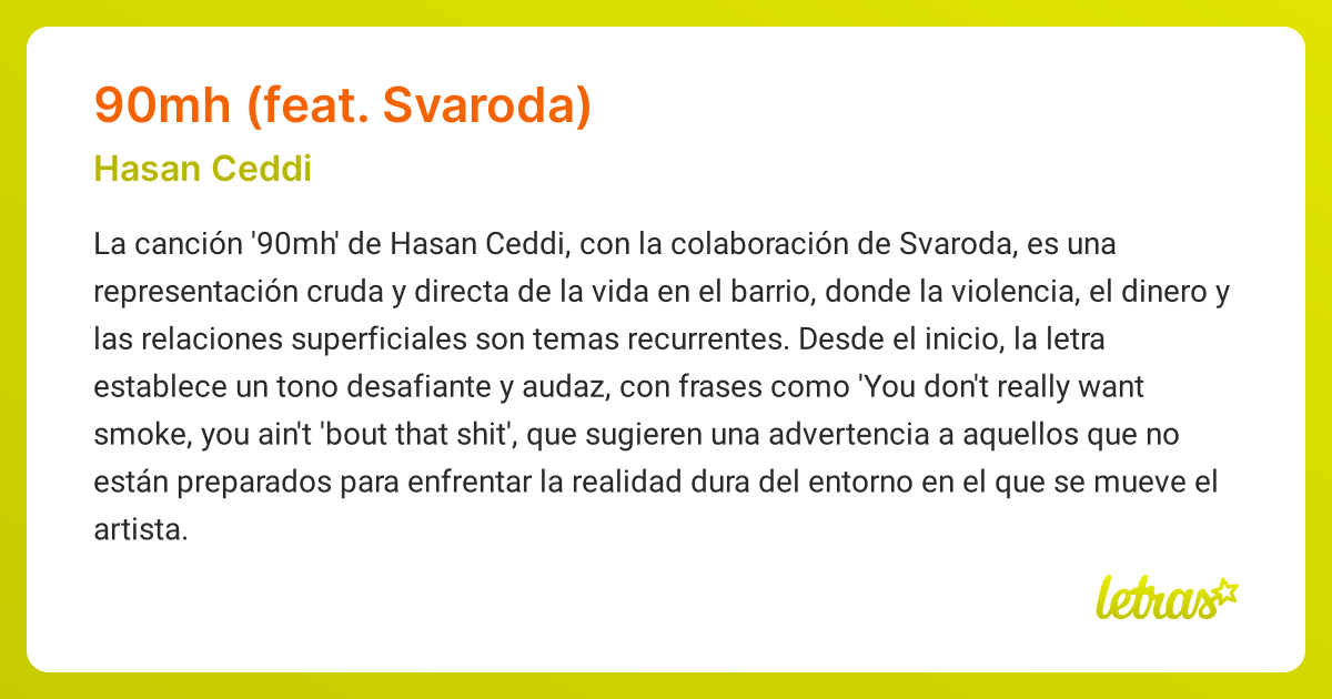 Significado de la canción 90MH (FEAT. SVARODA) (Hasan Ceddi) - LETRAS.COM