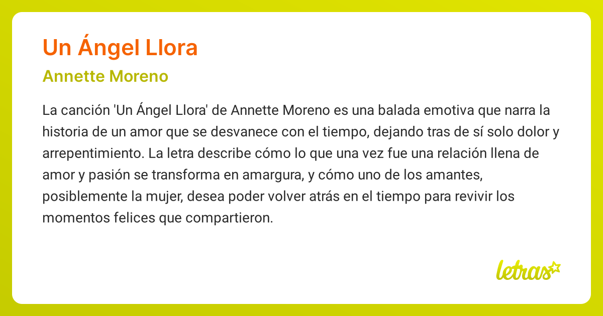 Significado de la canción UN ÁNGEL LLORA (Annette Moreno) - LETRAS.COM