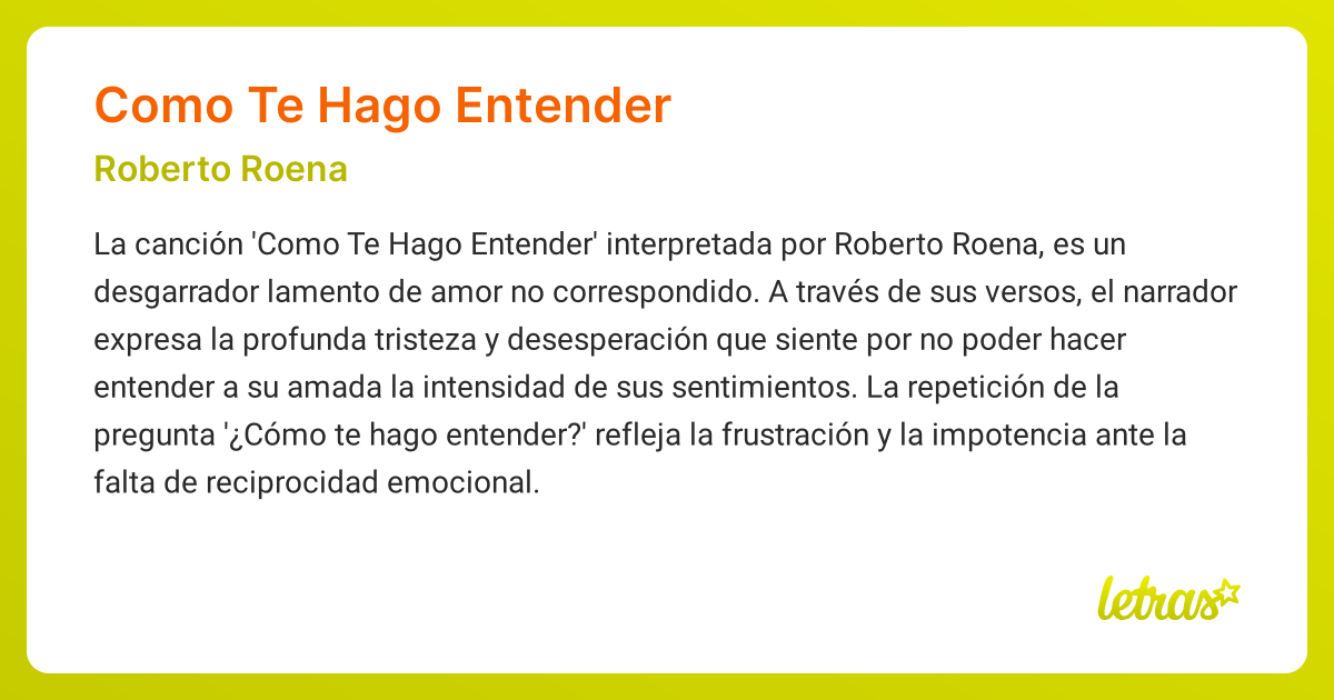 Significado de la canción COMO TE HAGO ENTENDER (Roberto Roena) - LETRAS.COM