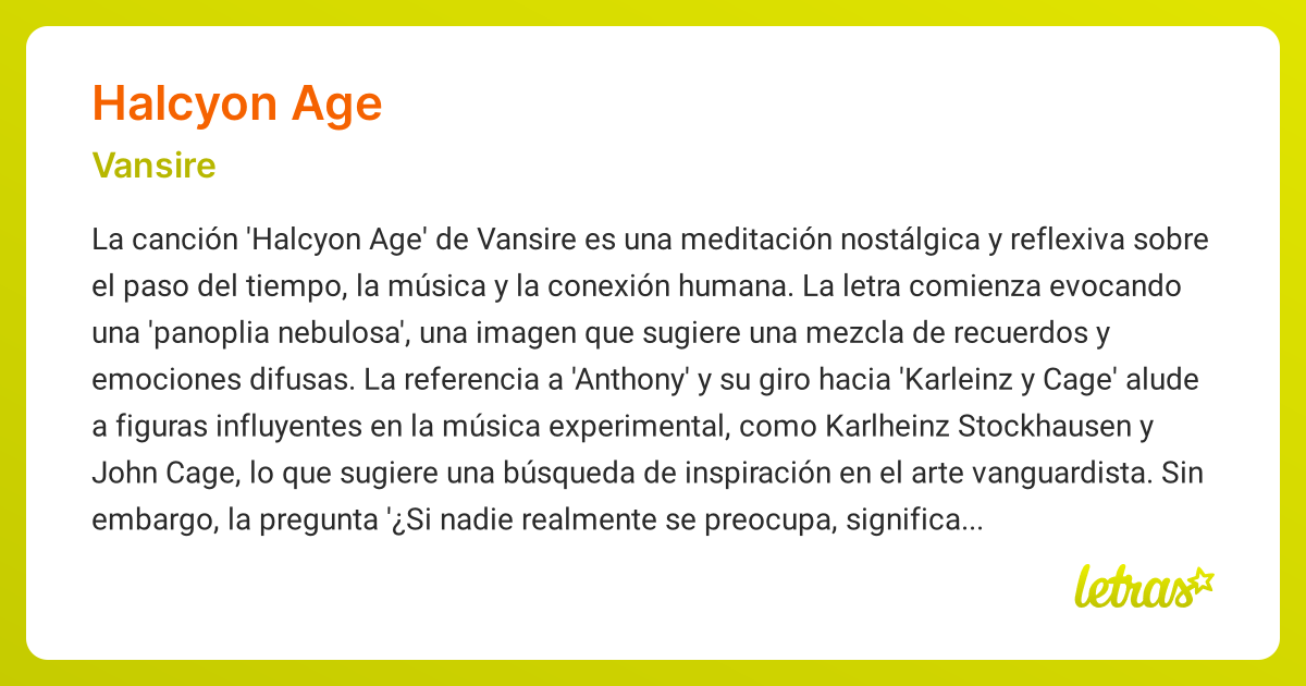 Significado de la canción HALCYON AGE (Vansire) - LETRAS.COM