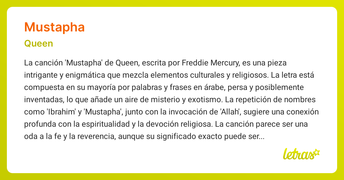 Significado de la canción MUSTAPHA (Queen) - LETRAS.COM
