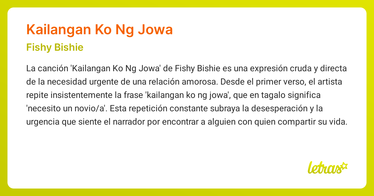 Significado de la canción KAILANGAN KO NG JOWA (Fishy Bishie) - LETRAS.COM