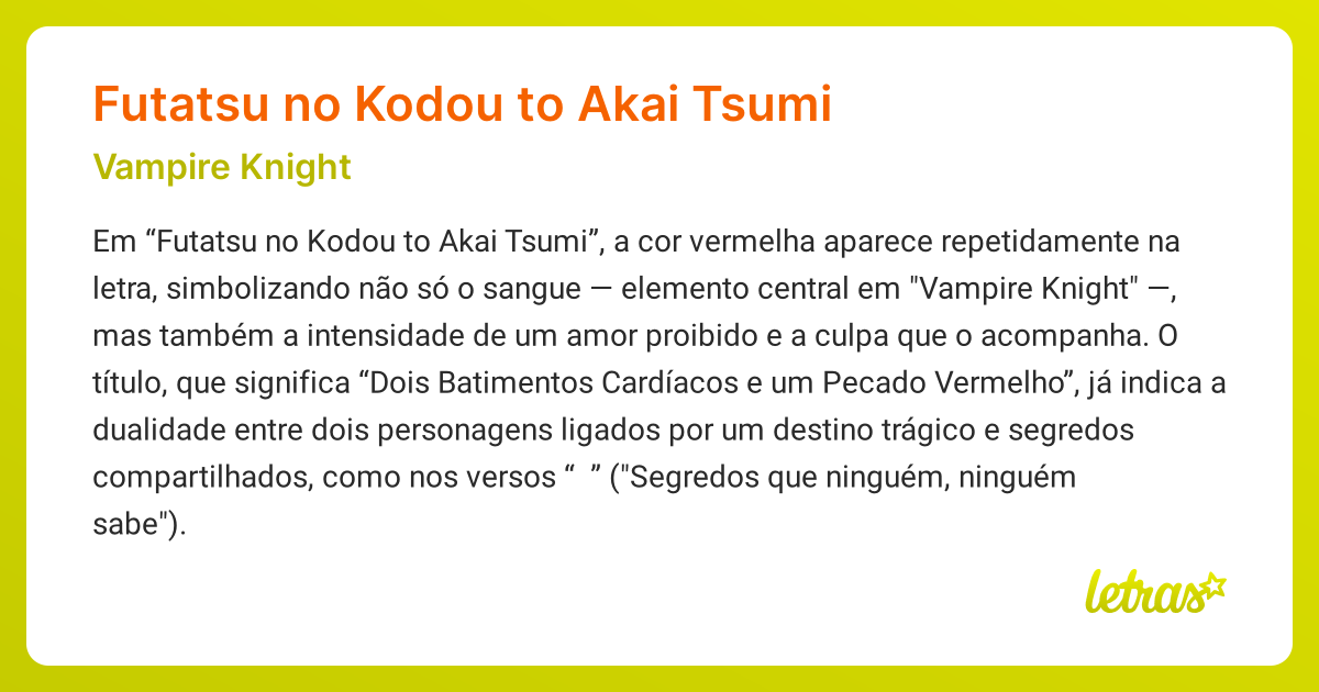 Significado da música FUTATSU NO KODOU TO AKAI TSUMI (Vampire Knight ...