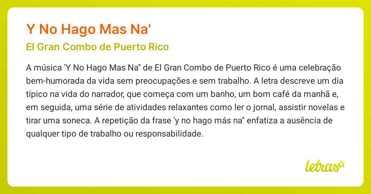 Significado da música Y NO HAGO MAS NA' (El Gran Combo de Puerto Rico ...