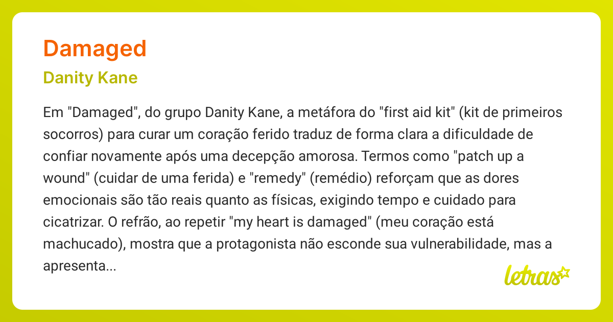 Significado da música DAMAGED (Danity Kane) - LETRAS.MUS.BR