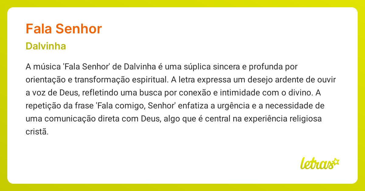 Significado da música FALA SENHOR (Dalvinha) - LETRAS.MUS.BR
