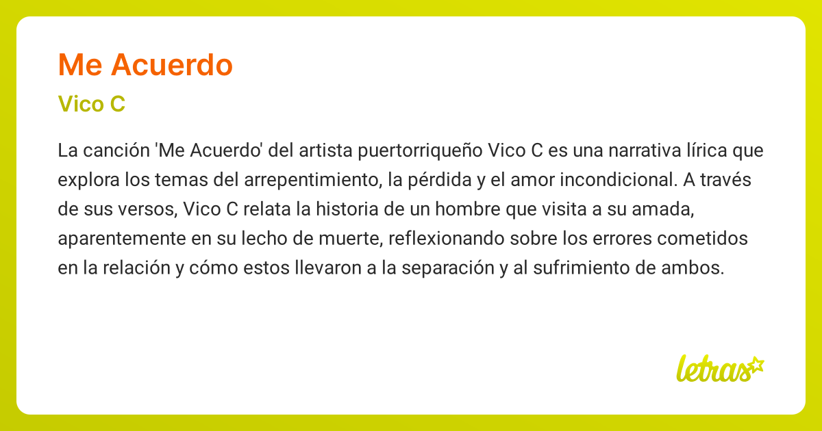 Significado de la canción ME ACUERDO (Vico C) - LETRAS.COM