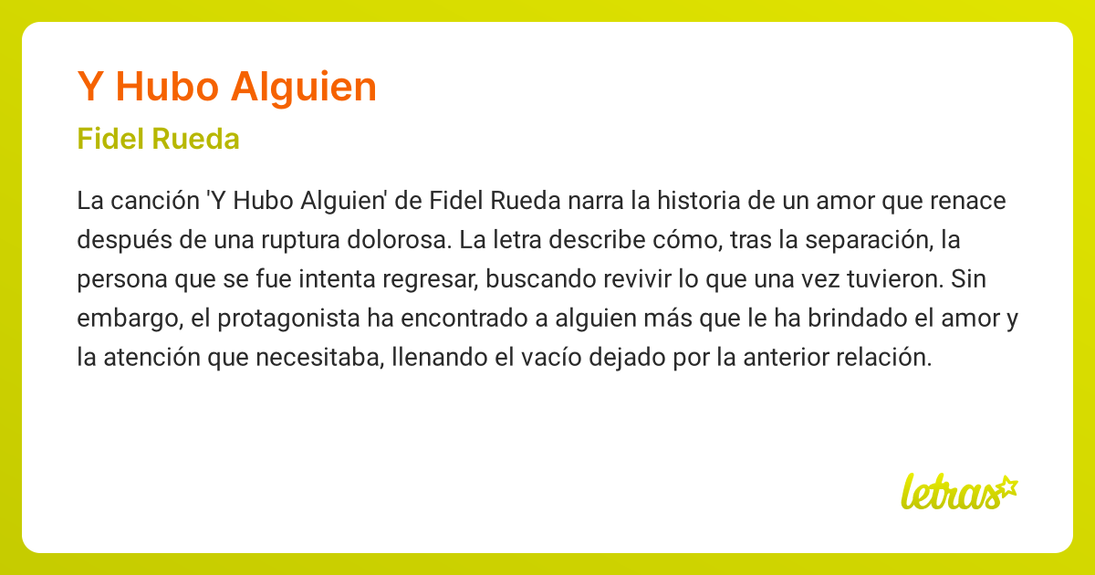 Significado de la canción Y HUBO ALGUIEN (Fidel Rueda) - LETRAS.COM