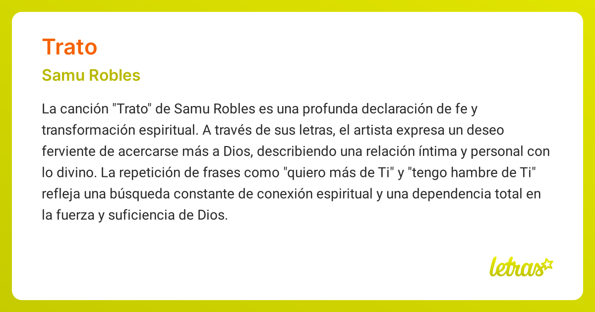Significado de la canción TRATO (Samu Robles) - LETRAS.COM