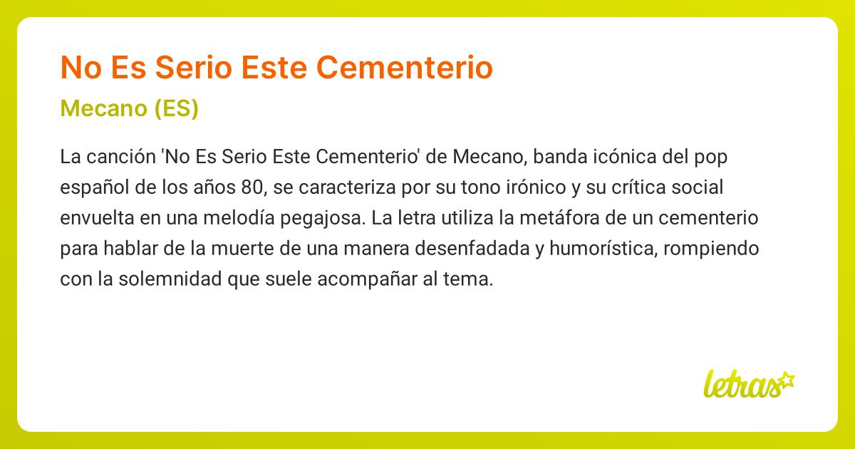 Significado de la canción NO ES SERIO ESTE CEMENTERIO (Mecano (ES ...