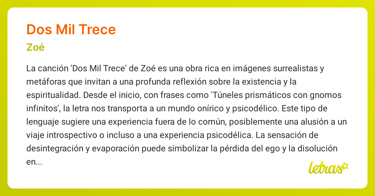 Significado de la canción DOS MIL TRECE (Zoé) - LETRAS.COM