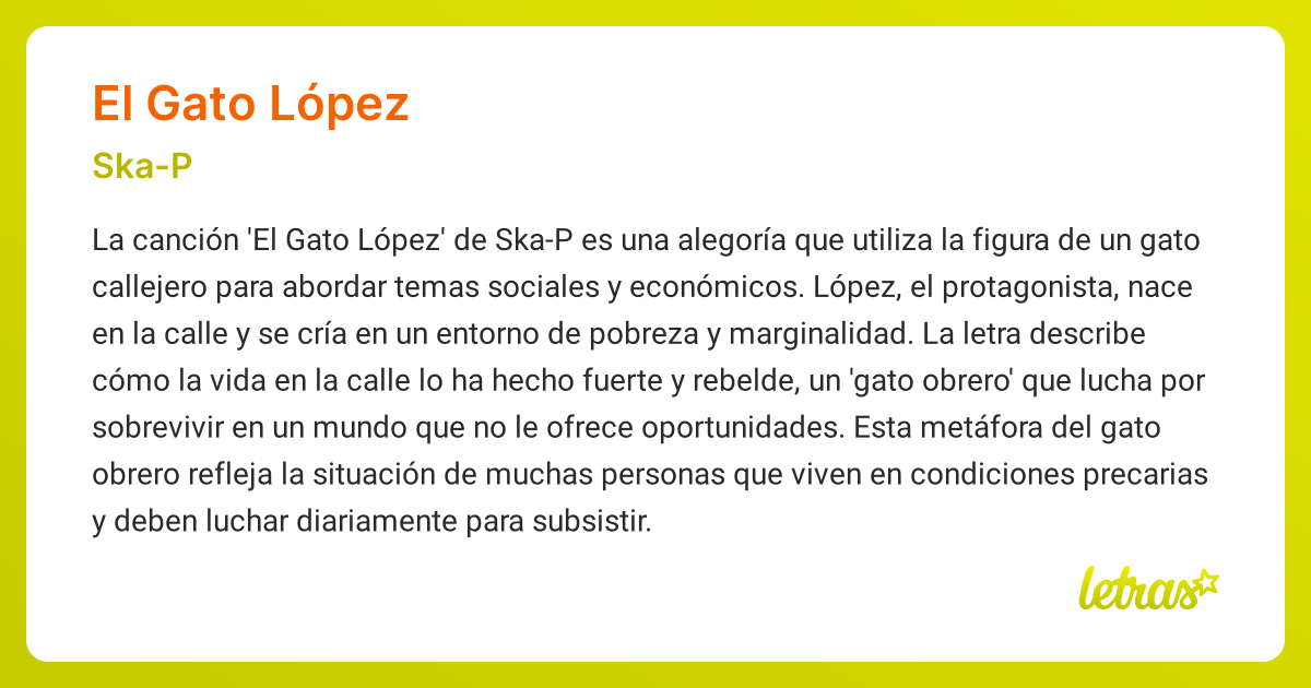 Significado de la canción EL GATO LÓPEZ (Ska-P) - LETRAS.COM