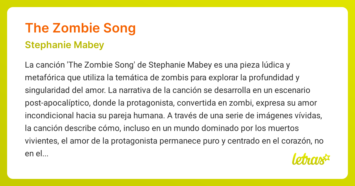 Significado de la canción THE ZOMBIE SONG (Stephanie Mabey) - LETRAS.COM