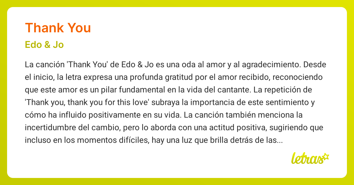 Significado de la canción THANK YOU (Edo & Jo) - LETRAS.COM