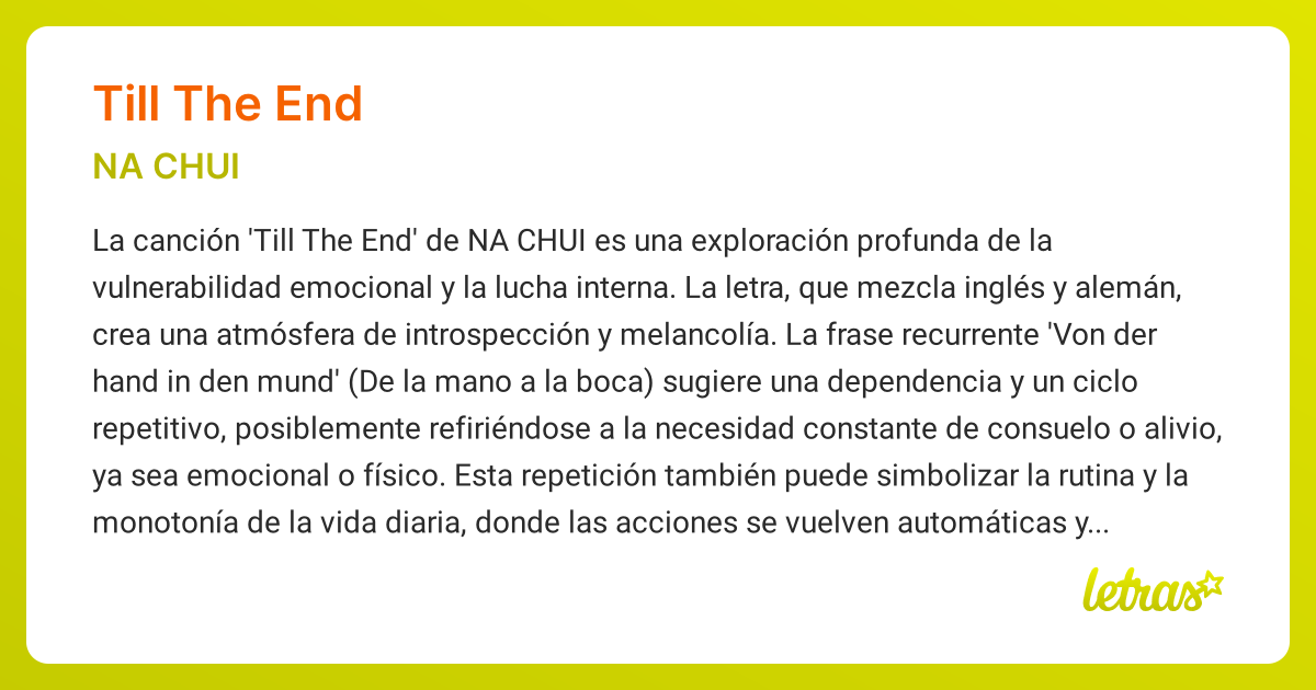 Significado de la canción TILL THE END (NA CHUI) - LETRAS.COM
