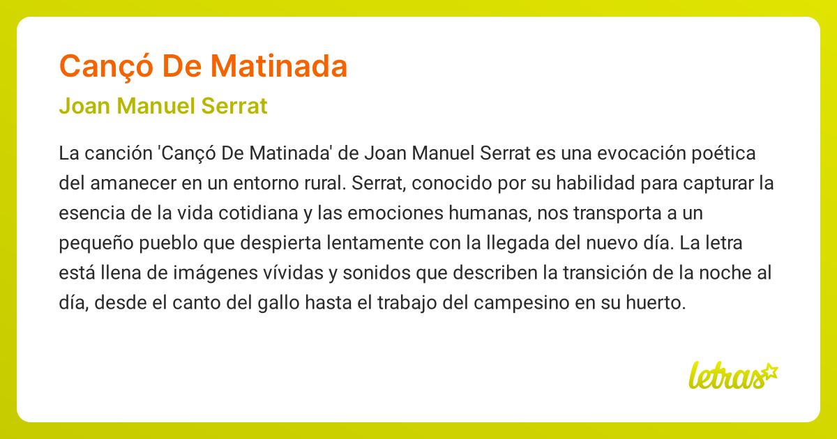 Significado de la canción CANÇÓ DE MATINADA (Joan Manuel Serrat ...