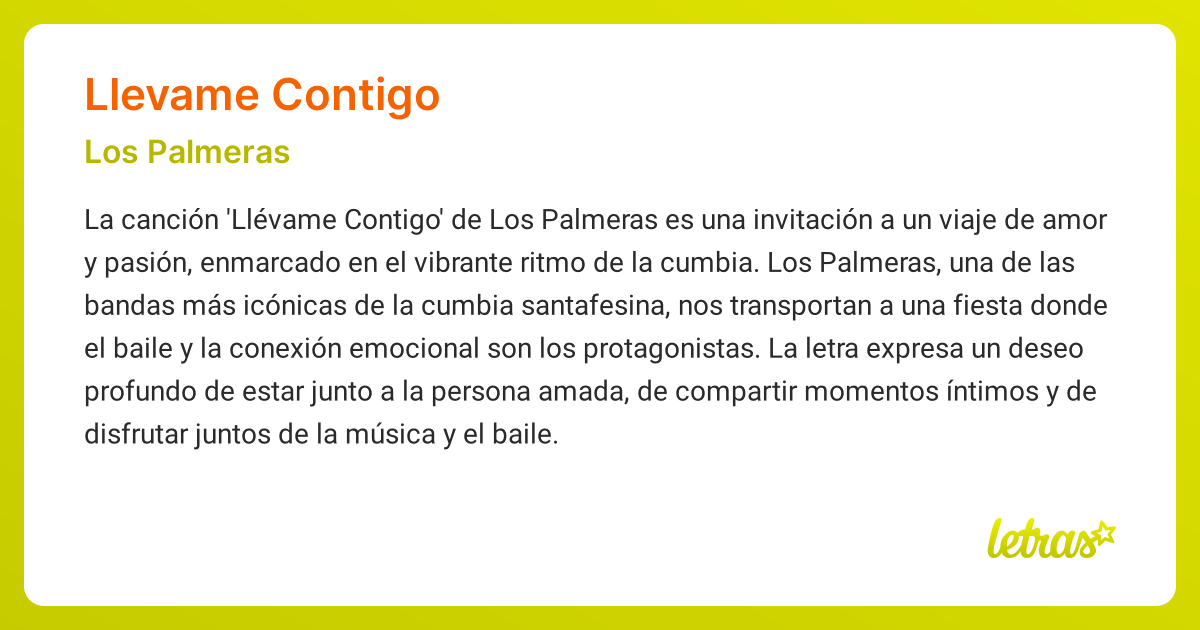 Significado de la canción LLEVAME CONTIGO (Los Palmeras) - LETRAS.COM
