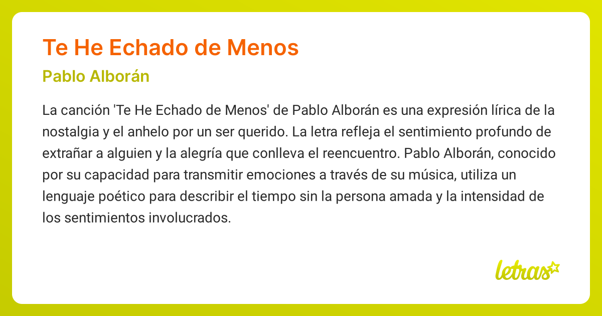 Significado de la canción TE HE ECHADO DE MENOS (Pablo Alborán ...