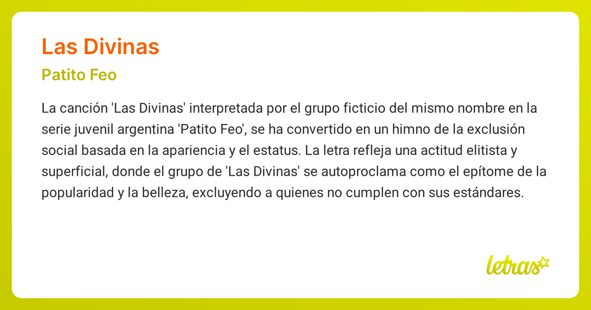 Significado de la canción LAS DIVINAS (Patito Feo) - LETRAS.COM
