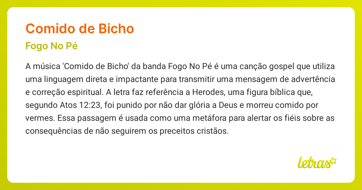 Significado da música COMIDO DE BICHO (Fogo No Pé) - LETRAS.MUS.BR