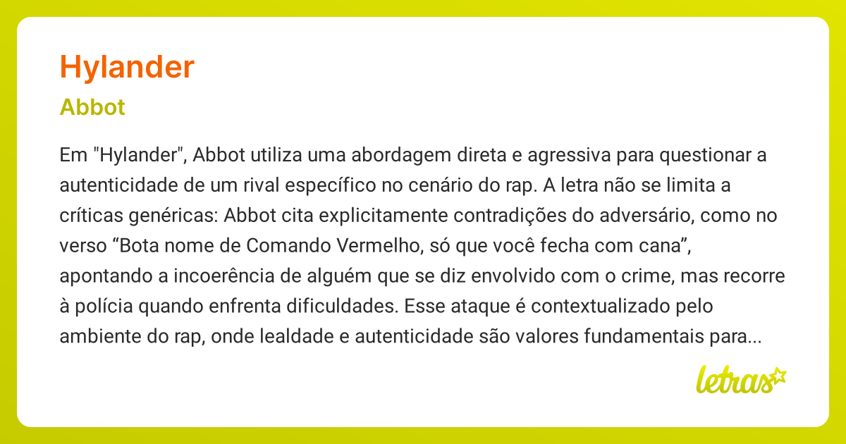 Significado da música HYLANDER (Abbot) - LETRAS.MUS.BR
