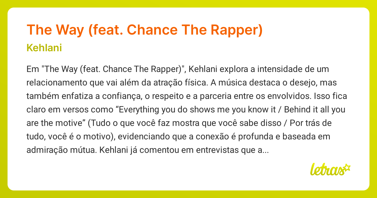Significado da música The Way (feat. Chance The Rapper) (Kehlani ...