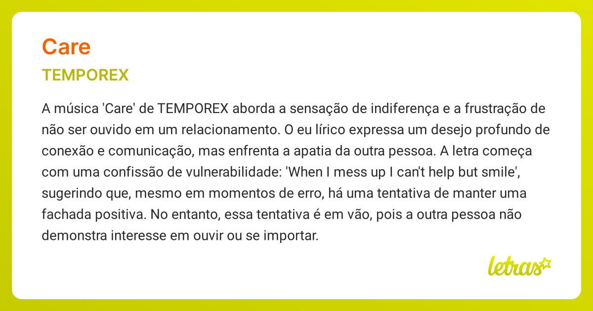 Significado da música CARE (TEMPOREX) - LETRAS.MUS.BR